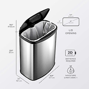 Nine Stars DZT-8-1c Infrared Touchless Stainless Steel Trashcan