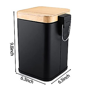 Mini Bathroom Trash Can with Bamboo Lid Soft Close, 0.8 Gal / 3 L Square Step Garbage Container Bin with Removable Inner Wastebasket for Bedroom, Kitchen, Office (Black)