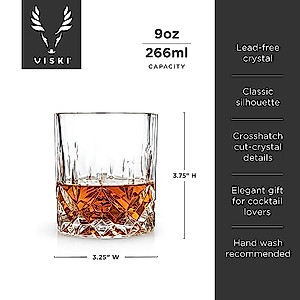 Viski Admiral Crystal Whiskey Tumbler Set of 2 - Premium Crystal Clear Liquor Drinking Glass, Classic Lowball Cocktail Glasses Gift Set, 9 Oz