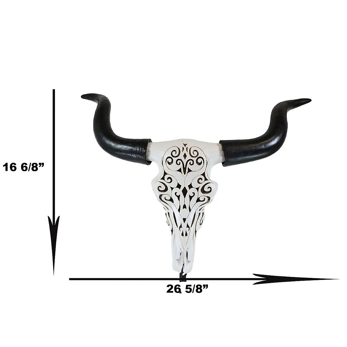 Ebros 27.5" Wide Southwest Rustic Off White Steer Bison Buffalo Bull Cow Horned Skull Head With Scroll Lace Filigree Design Hanging Wall Mount Decor Native Animal Totem Bust Skulls Western Accent