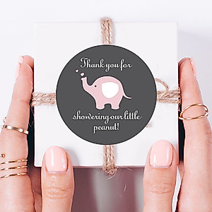 MAGJUCHE Pink Grey Elephant Thank You Stickers, Girl’s Baby Shower Party Favor Labels, 2 Inch Thank You For Showering Our Little, 40-Pack