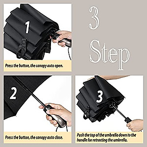 Folding Umbrella Automatic Open and Close Umbrella Windproof Waterproof Umbrella for Rain Sun UV Compact Travel Umbrella Large Portable Car Umbrella Purse Tote Backpack Suitcase Umbrella for Men Women Black