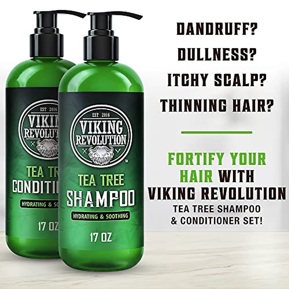 Viking Revolution Tea Tree Shampoo and Conditioner Set - Hydrates, Moisturizes & Soothes Dry and Itchy Scalps - With Natural Tea Tree Oil - 17 oz