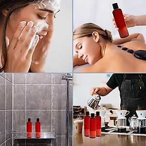 Cornucopia Brands 8oz Plastic Bottles w/Disc Top Flip Cap (6-Pack); BPA-Free Containers For Shampoo, Lotions, Liquid Body Soap, Creams (8 ounce, Amber Brown)