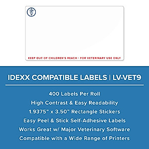LabelValue.com | IDEXX Compatible Veterinary Labels, 1-15/16" x 3-1/2" - 400 Labels Per Roll, 1 Roll Per Package