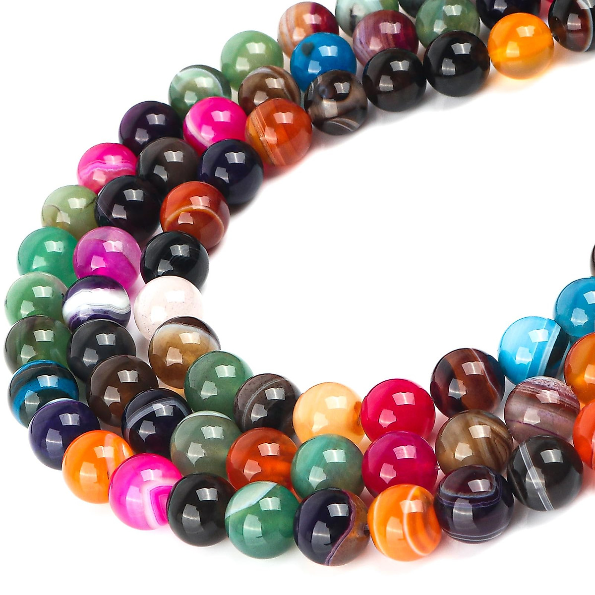 AIXPROBEAD 100pcs 8mm Multicolor Stripe Agate Natural Gemstone Beads for Jewelry Making Loose Round Stone Beads for DIY Bracelets and Necklaces