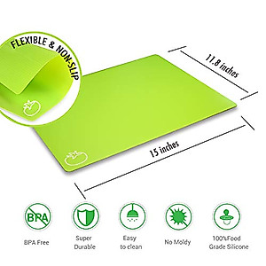 Cutting Board Mats Flexible Plastic Colored Mats with Food Icons, Fotouzy BPA-Free, Non-Porous, Anti-skid back and Dishwasher Safe, Set of 7+1