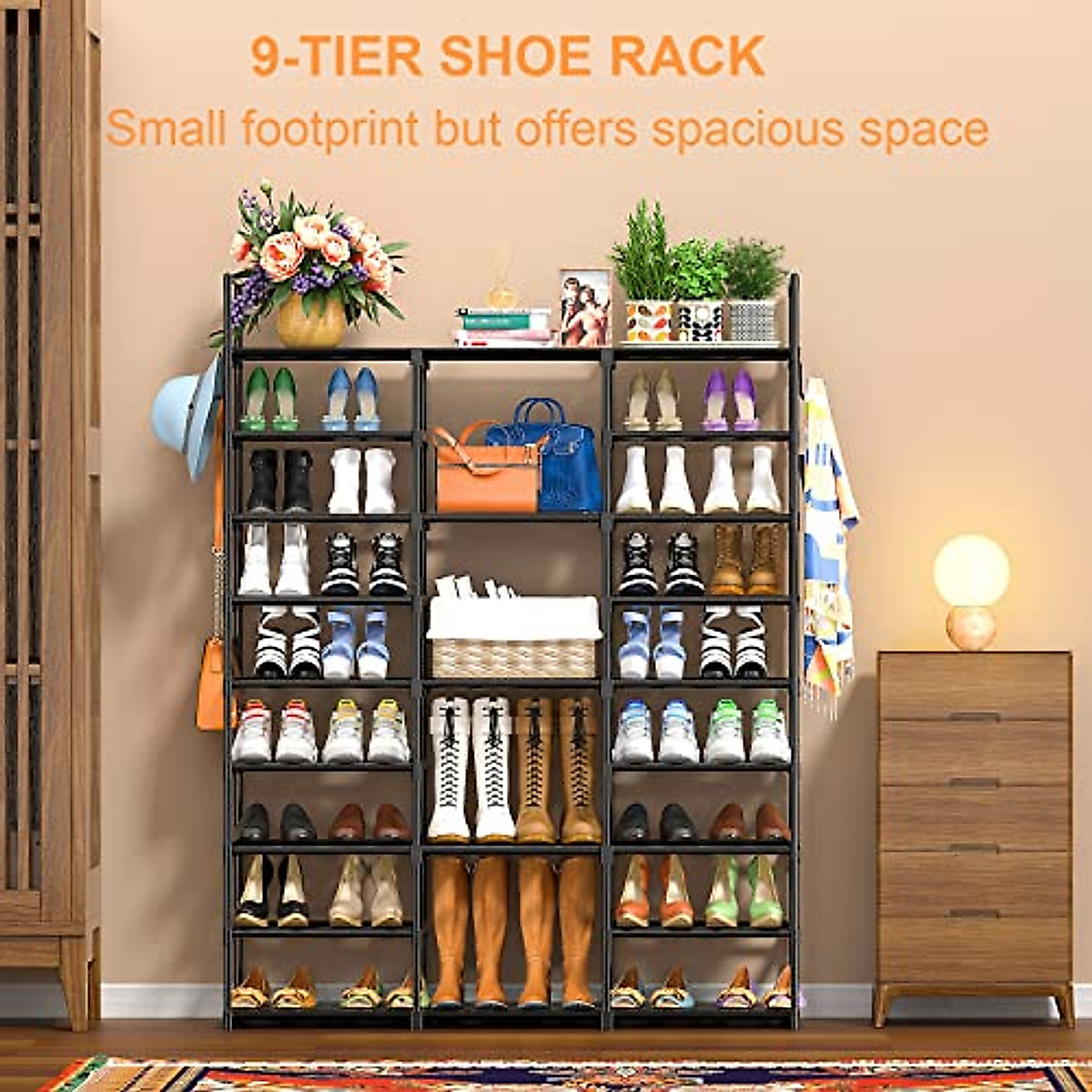 Huolewa Shoe Rack Storage Organizer, 9 Tier Large Shoes Rack for Entryway Closet Garage, Free Standing Tall Shoe Shelf Stand, Sturdy Big Metal Shoe Rack for 50-55 Pair Shoe Boot