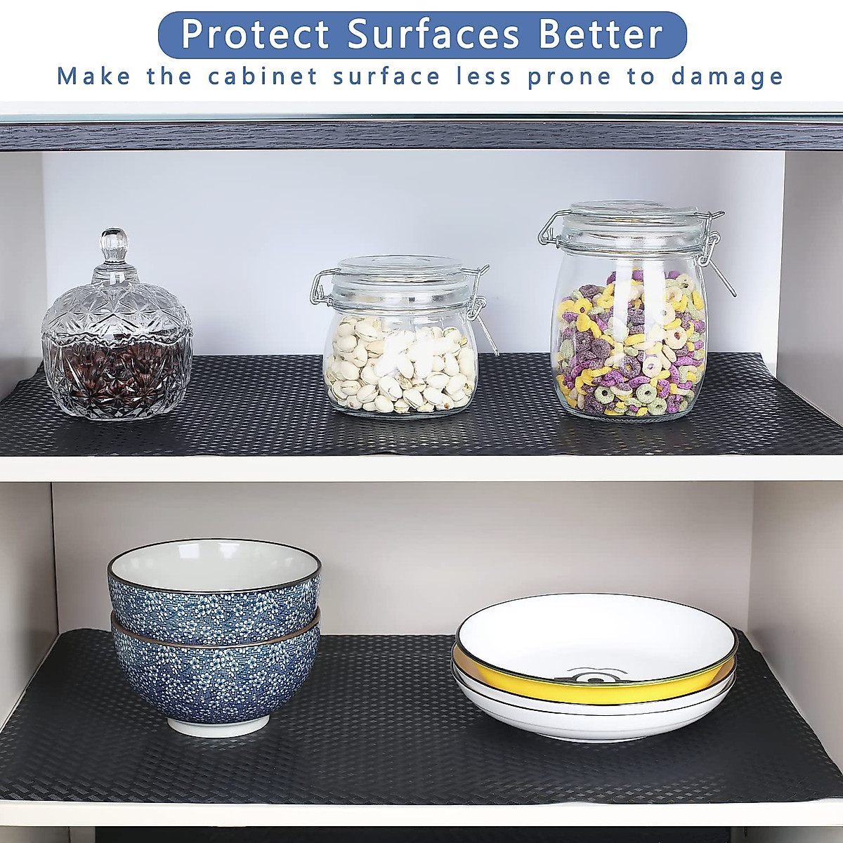 HooTown Shelf Liner Kitchen Cabinet Drawer Mats 17.5 Inch Wide x 6.5 Feet Long, Non Skid EVA Plastic Washable Oil Proof Pad for RV Drawer, Dish Plate Slippery Protection,Blue