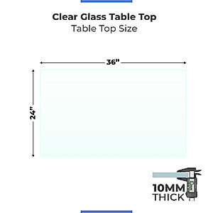 Fab Glass and Mirror 24" X 36" Inch Rectangle 3/8" Thick Tempered Beveled Edge Polish Radius Corners Glass Table Top, Clear