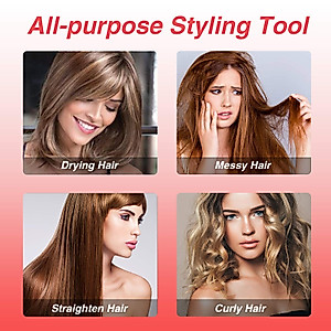 Beautimeter Hot Air Brush, 2-in-1 Volumizing Hair Dryer Brush, Negative Ion Blow Dryer Comb, Salon Hair Styler Brush for Hair Straightening and Curling, Red