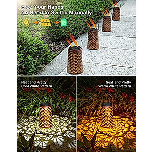JSOT Solar Lanterns Outdoor Waterproof,2 Pack Hanging Lantern Decorative Metal Outdoor Lights for Backyard Porch Patio Table Yard Balcony Teepee Lawn Pathway Tree 2 Modes Warm/Cool White