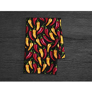 Chili Pepper Print Hand Towel - Kitchen Towel - Bathroom Hand Towel - Cotton Terry Cloth - 15"x25"