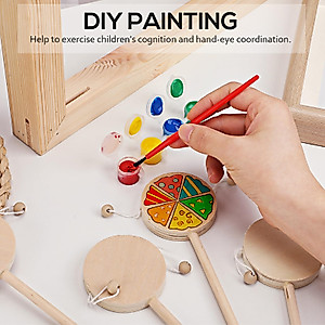 Exceart 8Pcs Unfinshed Wood Toys Wooden Rattle Toy Rattle Drum Toy DIY Painting Craft with Pigment and Pen for Kids Girl Child