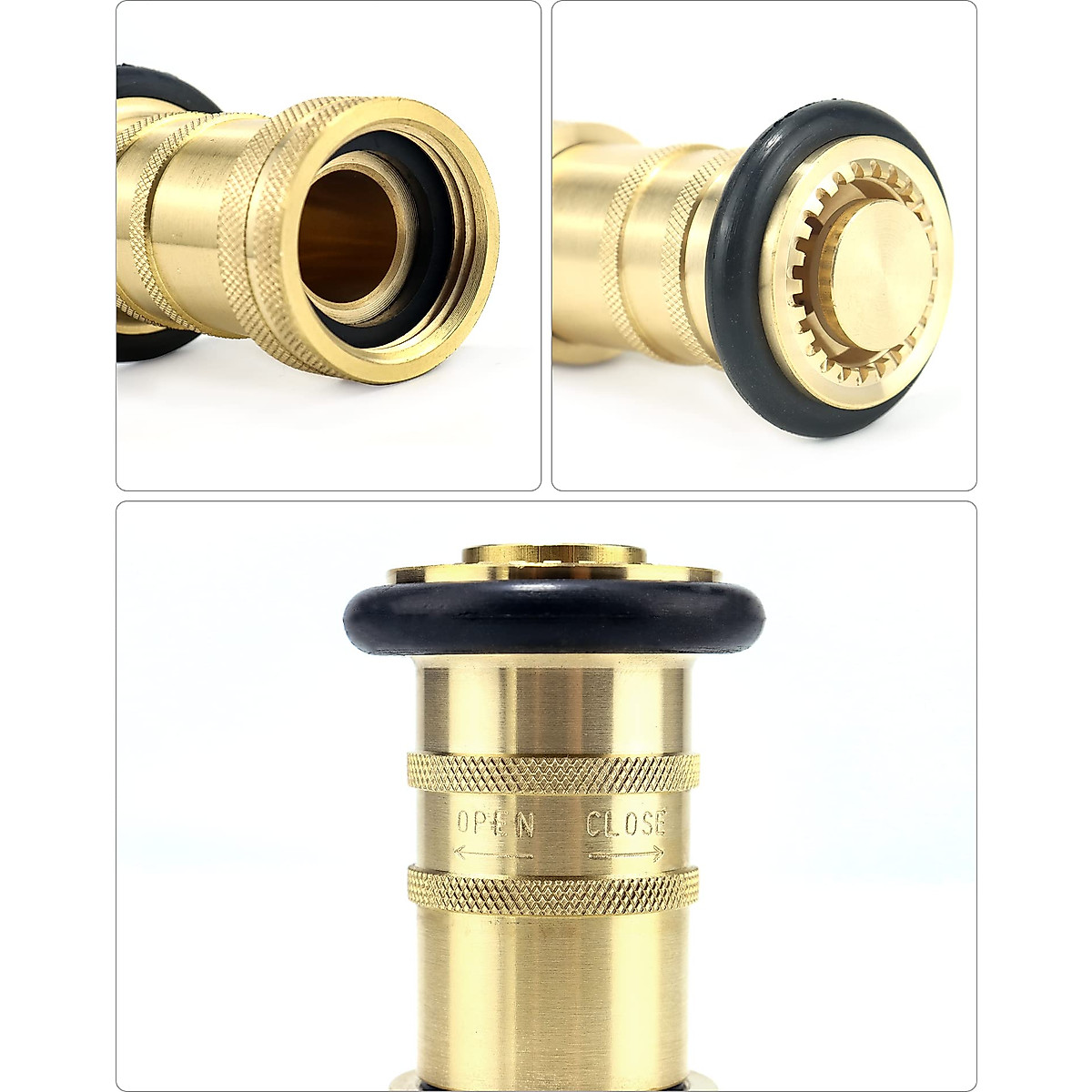 QWORK 1" NST/NH Brass Fire Hose Spray Nozzle, Heavy Duty Fire Equipment, Industrial Jet Fog Nozzle 36 gpm 100 psi