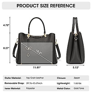 Kattee Women Soft Genuine Leather Satchel Bags Top Handle Crossbody Purses and Handbags (Black)