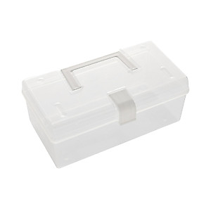 Haofy Clear Storage Box, Portable Plastic Container for Stationery Sewing Art Craft Jewelry with Lid (M)
