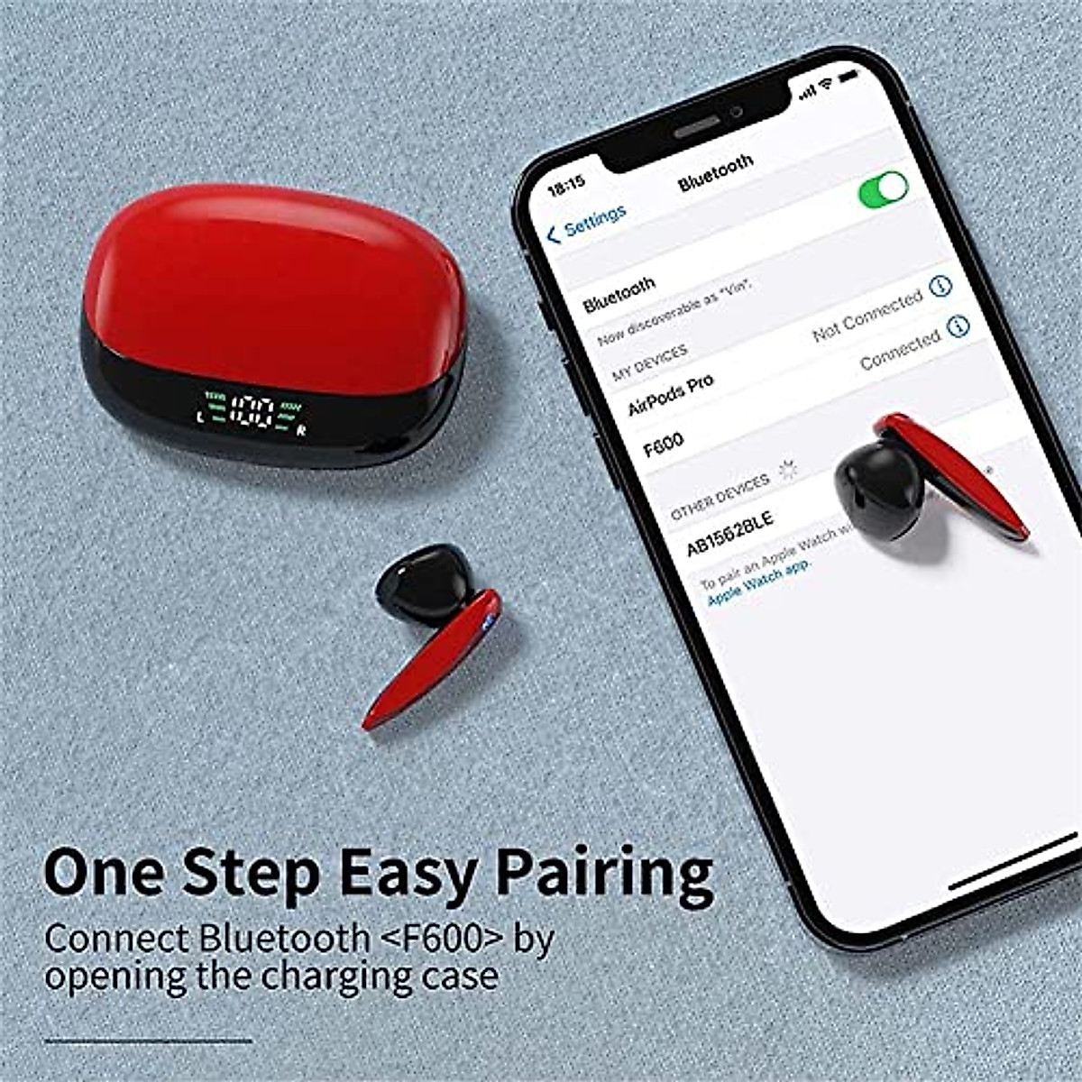 Conduction Headphone True Wireless Earbuds, 5.1 Bluetooth Earphone in-Ear Stereo Headphone Built-in Mic, LED Display for Work, Sports, Game (Color : A)