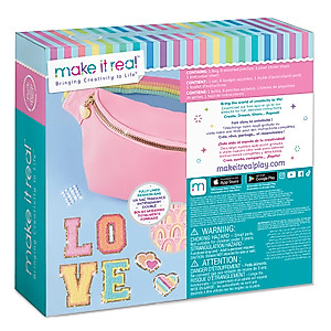 Make It Real: Fashion Bum Bag with Patches - 9 pcs, Pink Zipper Bag with Rainbow Band, DIY Customize, Love Patches, Tweens, Girls & Kids Ages 8+