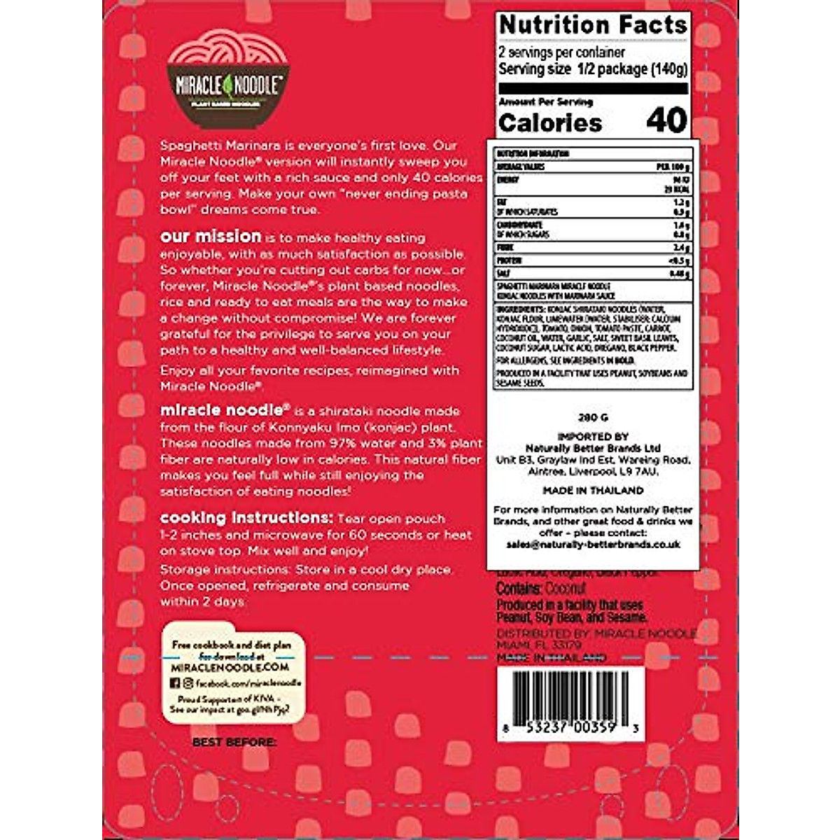 Miracle Noodle Ready-to-Eat Meal Spaghetti Marinara, 0.56 lb