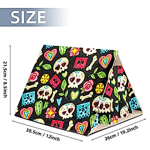 RATGDN Small Pet Hideout Dia De Muertos Sugar Skull Hamster House Guinea Pig Playhouse for Dwarf Rabbits Hedgehogs Chinchillas