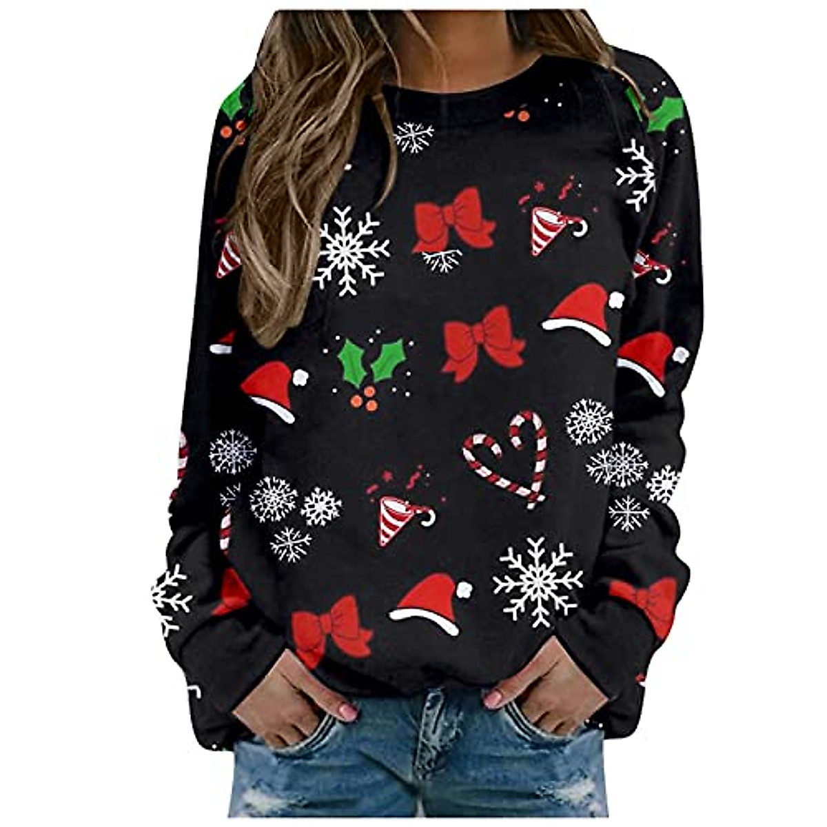 Christmas Shirts for Women Women Crop top Ugly Xmas Crewneck Christmas Tree Print Leopard Tunic Pullover Sweater Lapel Work Office Women’s Clothes Women Halloween Costumes Xmas Plaid Tree Color Block