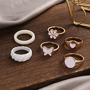 KISS WIFE 24Pcs Gold Knuckle Rings Set for Women, Vintage Stackable Boho Midi Finger Ring Sets, Cute Y2K Aesthetic Rings Pack Trendy Jewelry Gift for Her (6pcs style B)