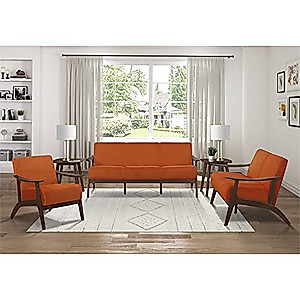Pemberly Row Mid Century Velvet Sofa, 3 Seater Upholstered Modern Couch for Living Room, Orange