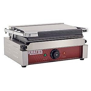 Kratos Commercial Electric Panini Sandwich Grill with Smooth Plates, 14" x 9" Cooking Surface, Commercial Countertop Panini Press, 120V, 1750W (29Y-021)