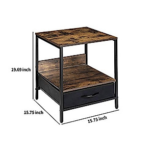Kamiler Industrial Nightstand with Drawer -End Table,Side Table,Telephone Sofa Table Rustic Furniture Metal Frame for Bedroom/Entryway/Office