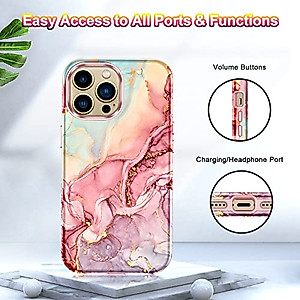 Btscase Compatible with iPhone 13 Pro Max Case 6.7 Inch 2021,Marble Pattern 3 in 1 Heavy Duty Shockproof Full Body Rugged Hard PC+Soft Silicone Drop Protective Women Girl Phone Cases, Rose Gold
