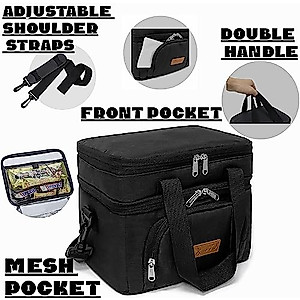 JTJ Lunch Box Women Men,Double Deck Reusable Lunch Bags With Adjustment Shoulder Strap Oil-proof Leakproof Insulated Cooler Bag