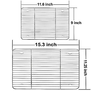 TeamFar Cooling Rack, Baking Roasting Rack Stainless Steel for Baking Sheet Oven Pan, Healthy & Rust Free, Mirror Finish & Dishwasher Safe - Set of 2(15 inch & 11 inch)