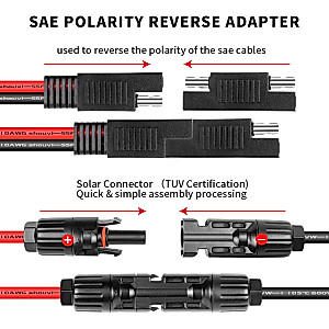 Ansoufien 2 PCS Solar Panel Connectors to SAE Adapter Cable 1FT, 10AWG Solar Panel Extension Cable with SAE Polarity Reverse Adapter for RV Solar Panel Caravan Battery Charger