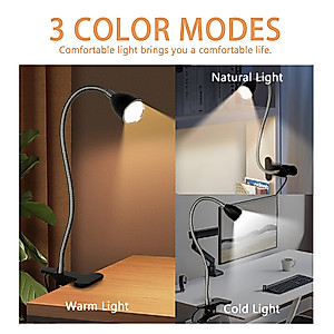 Desk lamp Eye-Caring Table Lamps, 360°Rotation Gooseneck Clip on Lamp Reading Light, Portable Reading Book Light, Clamp Light, Study Desk Lamps for Bedroom and Office Home Lighting (Black-C01)