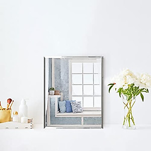 Amazon Brand – Pinzon Frameless Desk Mirror, Rectangle Beveled Edge Table Mirror, Tabletop Vanity Makeup Mirrors for Bathroom Bedroom Desk Stand Wall Hanging, 10.5x13 inch