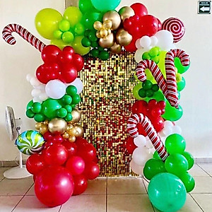 VitaCraft 149Pcs Christmas Balloon Kit, Red, White, Light Green, Dark Green, Gold Metallic Balloons with Candy Cane, Balloon Strip & Glue Dots for Christmas Party Decorations