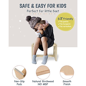 Wooden Toddler Step Stool for Kids 2 Pack - Non Slip Unfinished Wood Single Step Stools for Children - Ideal for Child Toilet, Bathroom, Kitchen, Sink, Potty Stool - Holds 200lbs