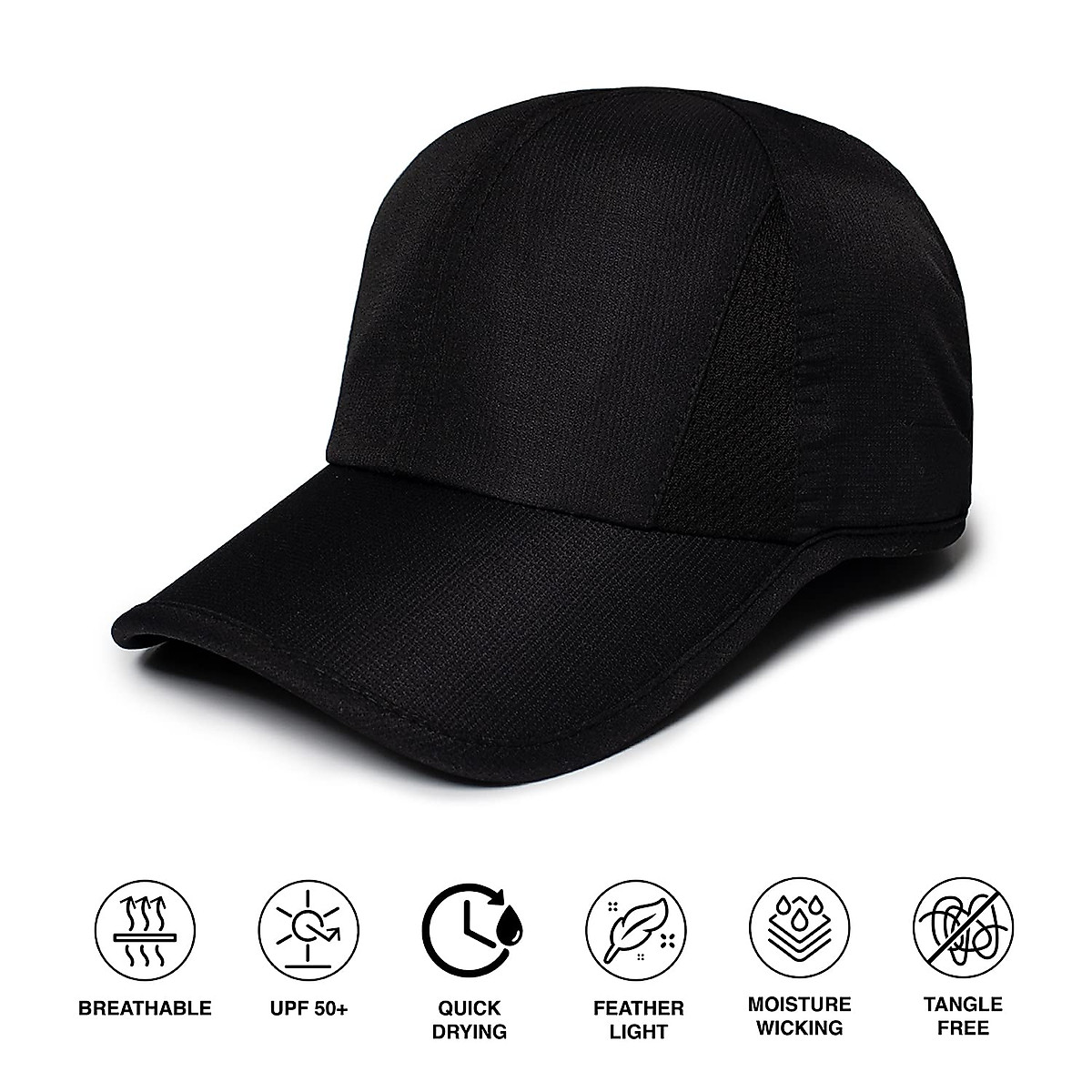 Ponyflo Active Ponytail Hat - Ponytail Caps for Women, Running Hat for Women, Curly Hair Ponytail Hat, Womens Ponytail Hats for Gym Black