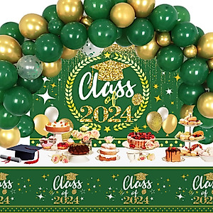 Green Graduation Party Decorations 2023,67pcs Class of 2023 Party Decor Kit with Balloon Garland Backdrop Banner and Tablecloth for High School, College, Medical Student Graduation Party Supplies