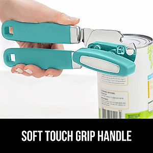 Gorilla Grip Manual Can Opener and Silicone Dish Drying Mat, Can Opener Includes Built-In Bottle Opener, Dish Drying Mat is 13x11 Inch, Both in Turquoise Color, 2 Item Bundle