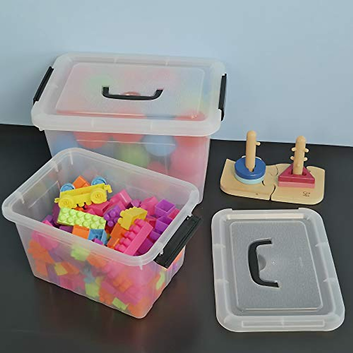 Obstnny 12 Quart&6 Quart Plastic Latching Box With Handles, Clear Storage Bins with Lid