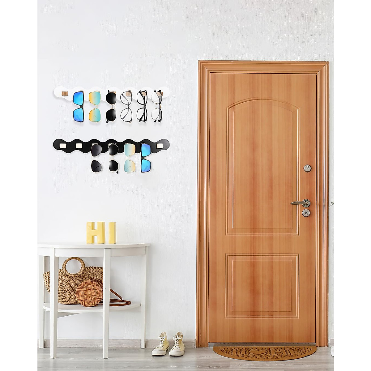 ONULISS Sunglass Organizer Wall, Beechwood Hanging Sunglasses Organizer Storage, Sunglass Holder for Wall, Sunglasses Holder Eyeglass Holder Stand, Sun Glasses Organizer Display Rack, 7 Slots (Black)