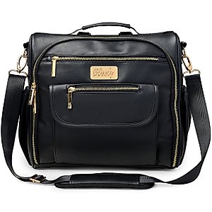 Blissly Premium Vegan Leather Convertible Diaper Bag: Insulated Bottle Pockets, Changing Pad, Stylish Interior Design