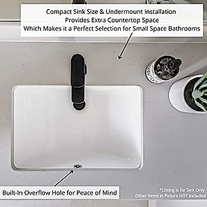 Zeek Undermount Bathroom Sink 16x11 Small Rectangle Narrow Vanity Sink - White - Fits 18 Inch Vanity - With Overflow - 16 Inch by 11 Inch Opening - Vitreous china ceramic (ZP-1611, 1)
