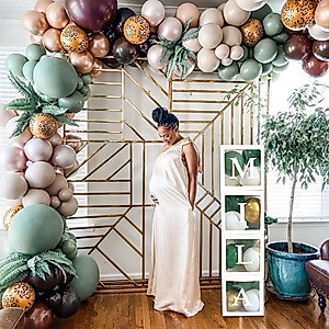 82 PCS Baby Shower Decorations for Boy Girl Kit - Transparent Baby Block Balloon Box Includes BABY, Alphabet Letters White Sage Green Gold Balloons, Gender Reveal Decor, Birthday Party Backdrop