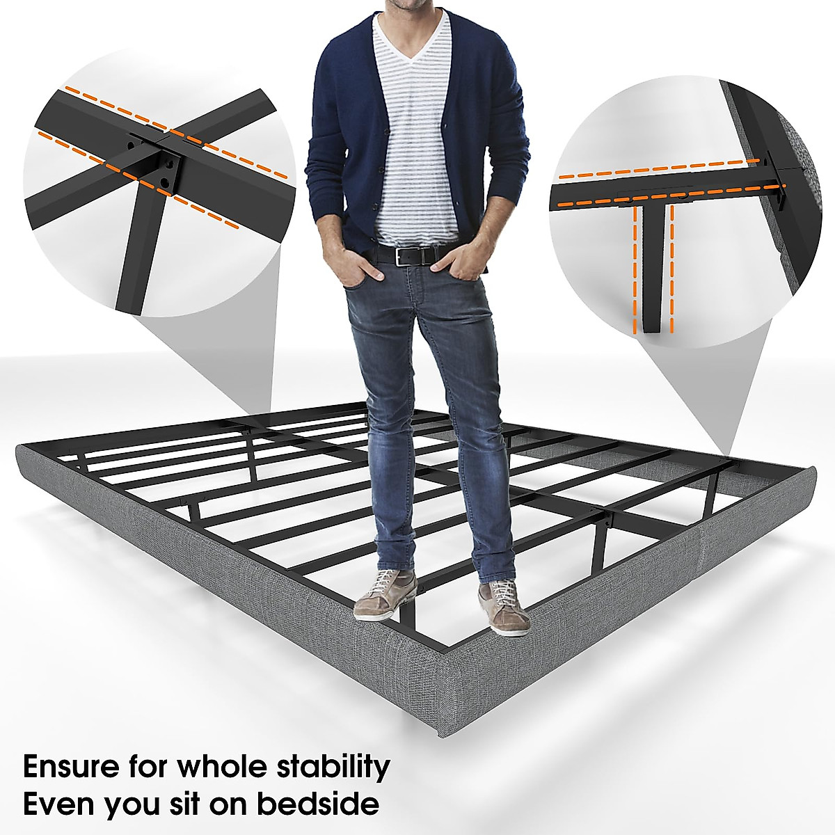 Anyhave 10.6" High Queen Floating Bed Frame Queen Size with LED Lights, Heavy Duty Metal Slats Support, No Box Spring Needed/Noise-Free/Large Under Bed Storage/Easy to Assemble