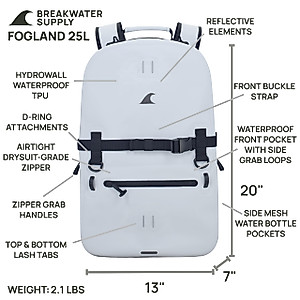 Breakwater Supply™ Fogland Waterproof Submersible Backpack with Laptop Sleeve & Airtight Zippers for Outdoors, Travel, Boating, Kayaking, Surfing, Floating Dry Bag, Unisex, TPU (Fog White, 25L)