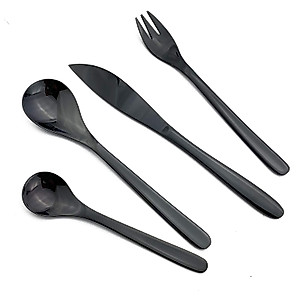 JASHII Japanese-style Stainless Steel Flatware Service for 6, Modern Sleek Design Utensils Cutlery Including Knife 24-Piece Silverware Set - Shiny Black