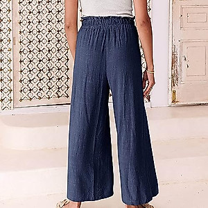 DOLKFU My Orders Placed Recently by me Flare Pants for Women Wide Leg Pants for Women High Waisted Drawstring Palazzo Linen Pants Casual Loose Trousers with Pockets Navy XL